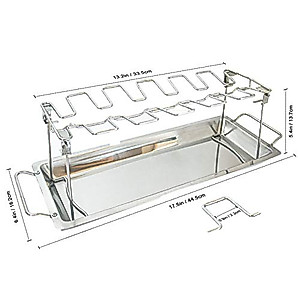 Chicken Leg Rack for Grill, Smoker or Oven; Great for Chicken Legs, Wings, or Drumsticks; Stainless Steel; Non-Toxic Drumstick Holder; Comes in a Box with Grill Drip Pan for Vegetables and Grill Tongs