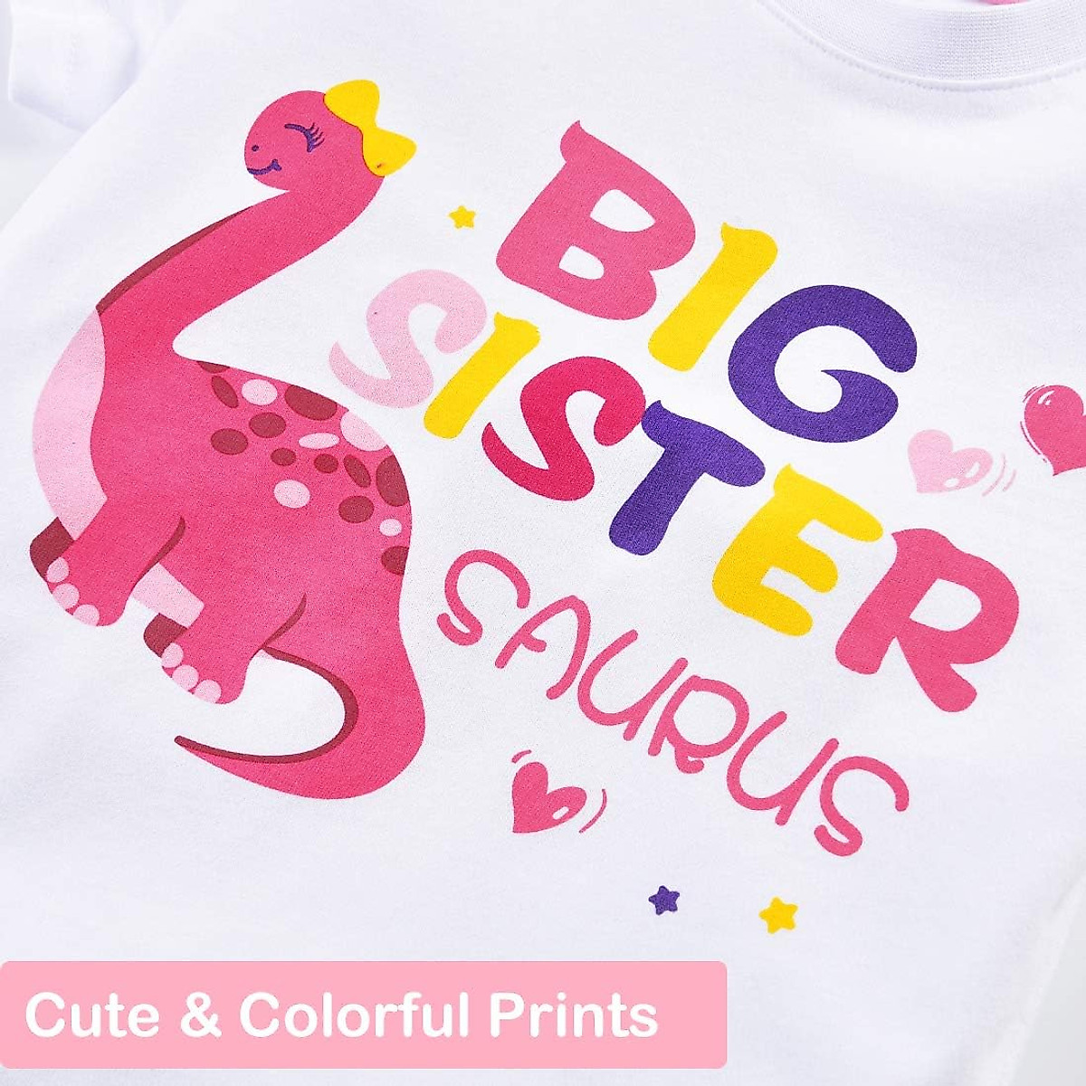 WAWSAM Dinosaur Big Sister Announcement T Shirt Promoted Outfits for Toddler Girls 100% Cotton Promoted to Big Sister Shirt (White, 2T)