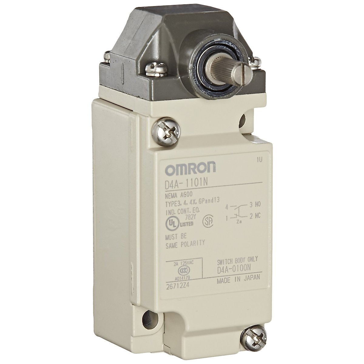Omron D4A-1101-N General Purpose Limit Switch, Roller Lever, Standard Type, 1/2-14 NPT Conduit Size, Single Pole Double Throw, Double Break