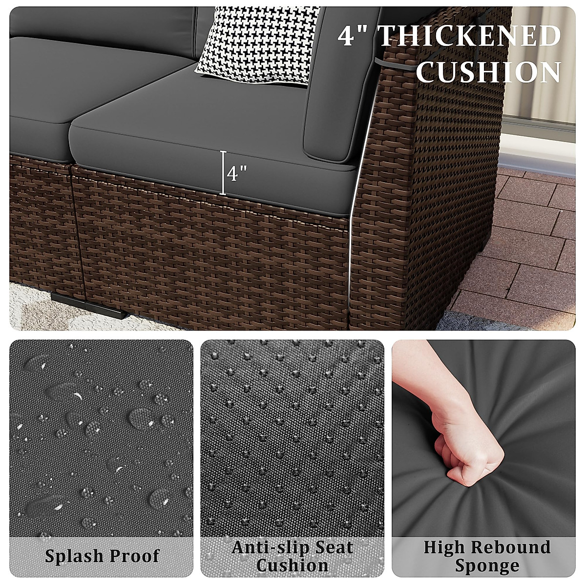 VONZOY 8 Pieces Outdoor Patio Furniture Set with 44" Fire Pit Table Rattan Sectional Conversation Sets w/Gas Fire Pit, Coffee Table, 2 Waterproof Covers, Dark Grey