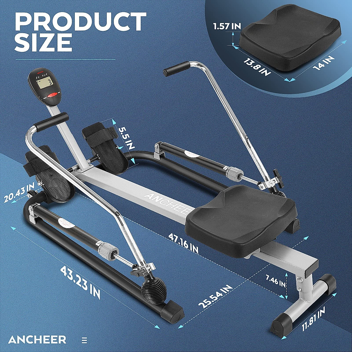 ANCHEER Rowing Machine,Rowing Machines for Home Use with LCD Monitor& Comfortable Seat,Hydraulic Rower Machine with 12 Resistance Levels Up to 290 lb Weight Capacity (Black)