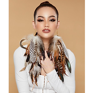 Fashmorous Long Feather Earrings for Women Boho Natural Brown Long Feather Earrings for Women Dangle