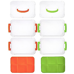 Yesland 3 Layer Stack & Carry Box Set of 2, Small Plastic Dividing Storage Box with Removable Tray Arts and Crafts Organizer Storage Container Portable Sewing Box for Sewing, Green and Orange