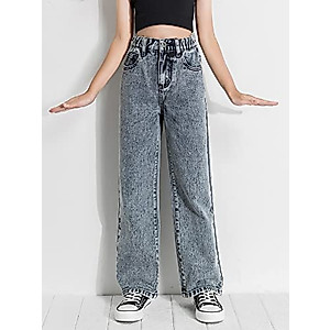Romwe Girl's Vintage High Waisted Straight Leg Jeans Regular Fit Denim Pants Light Wash 160