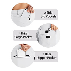 CRYSULLY Mens Summer Outdoor Shorts Lightweight Quick Dry Cargo Casual Hiking Shorts with 5 Zipper Pockets White 34