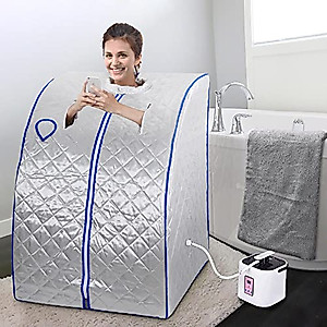 AW Portable Steam Sauna SPA Chair Sauna Tent 2L 800W Generator 60 Min Timer Remote Control Silver with Steam Generator Personal Therapeutic Detox Indoor