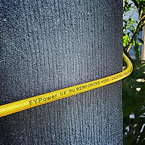 FYPower Air Compressor Hose 1/4 Inch x 100 Feet Reinforced Polyurethane (PU) Air Hose with Fittings, Bend Restrictors, 1/4" Industrial Quick Coupler and Plug Kit, Yellow