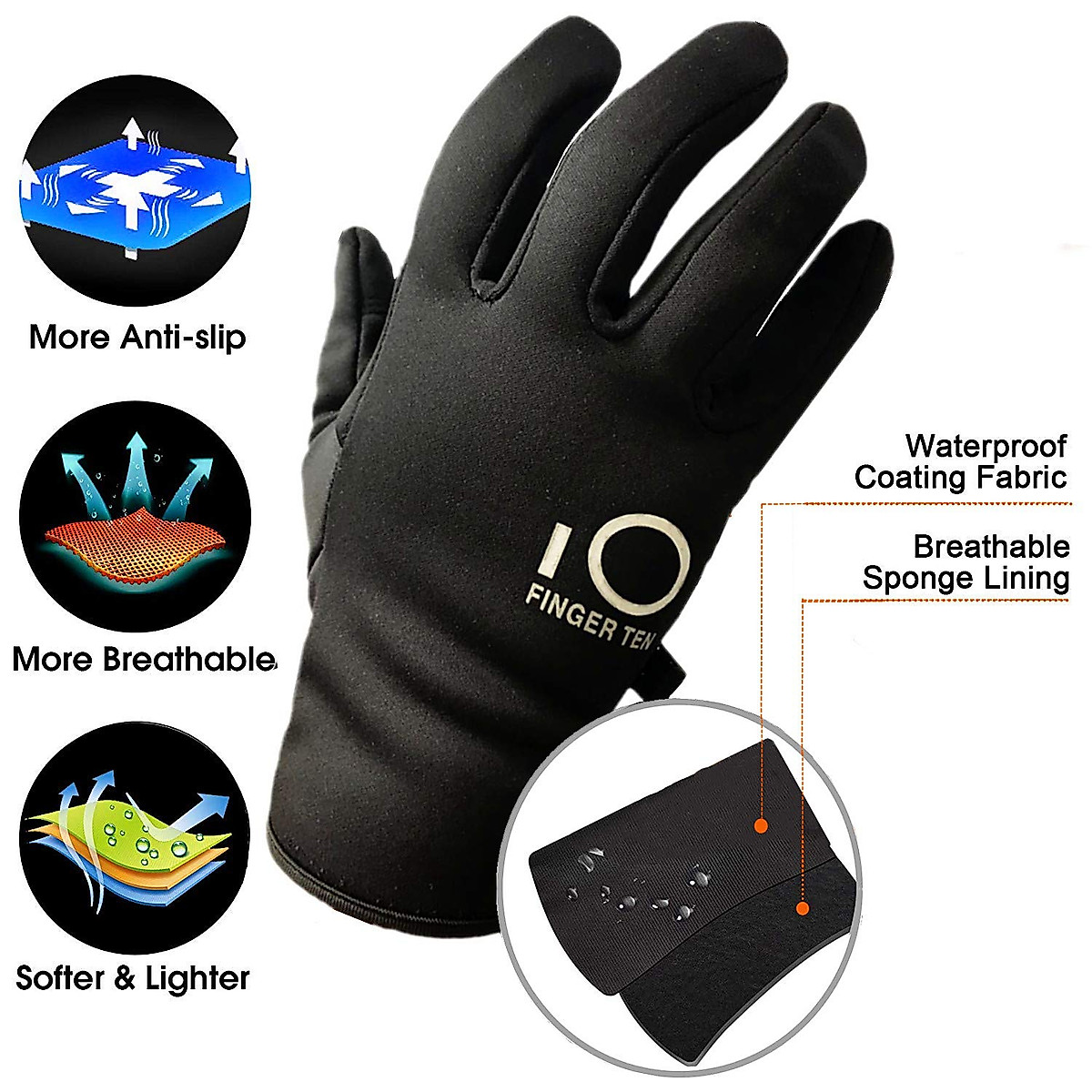 Warm Winter Gloves Men Women Touch Screen Waterproof, Lightweight Running Gloves Thick Thermal Grip Outdoor Sports Cycling Driving(Black, X-Large)