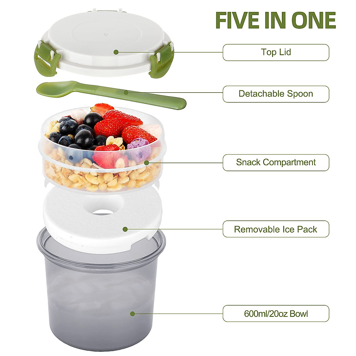 Genteen Overnight Oats Containers with Lids, Yogurt Parfait Cups with Lids Snack Containers with Topping Cereal or Overnight Oats Container Ideal for Meal Prep Breakfast Protion Control 20OZ(Orange)