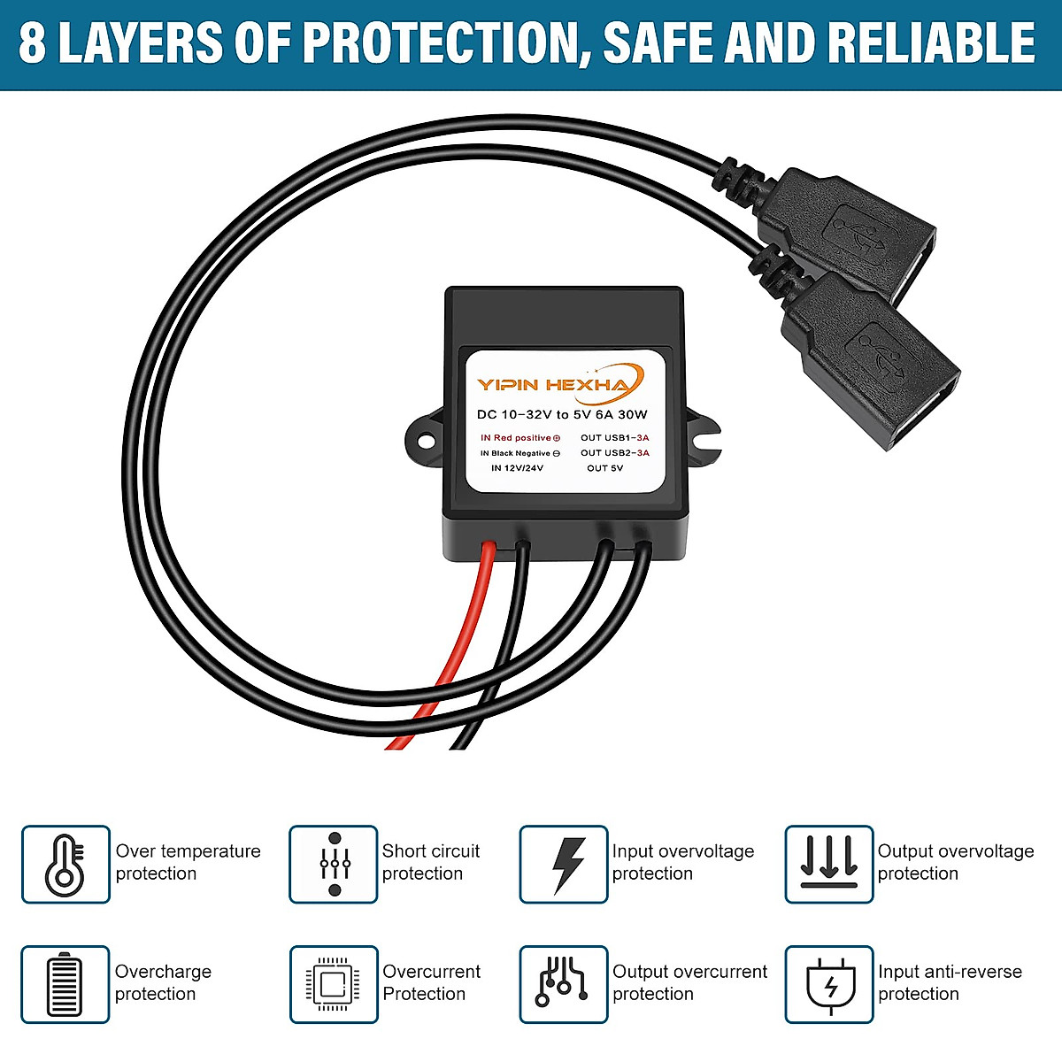 DC Converter 12V 24V to 5V 6A 30W Dual USB Female DC DC Buck Converter Power Adapter Step Down Module