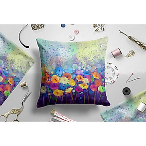 iiRov Summer Design Ink-Fuzed Decorative Throw Pillow - Abstract Flower Meadow v2