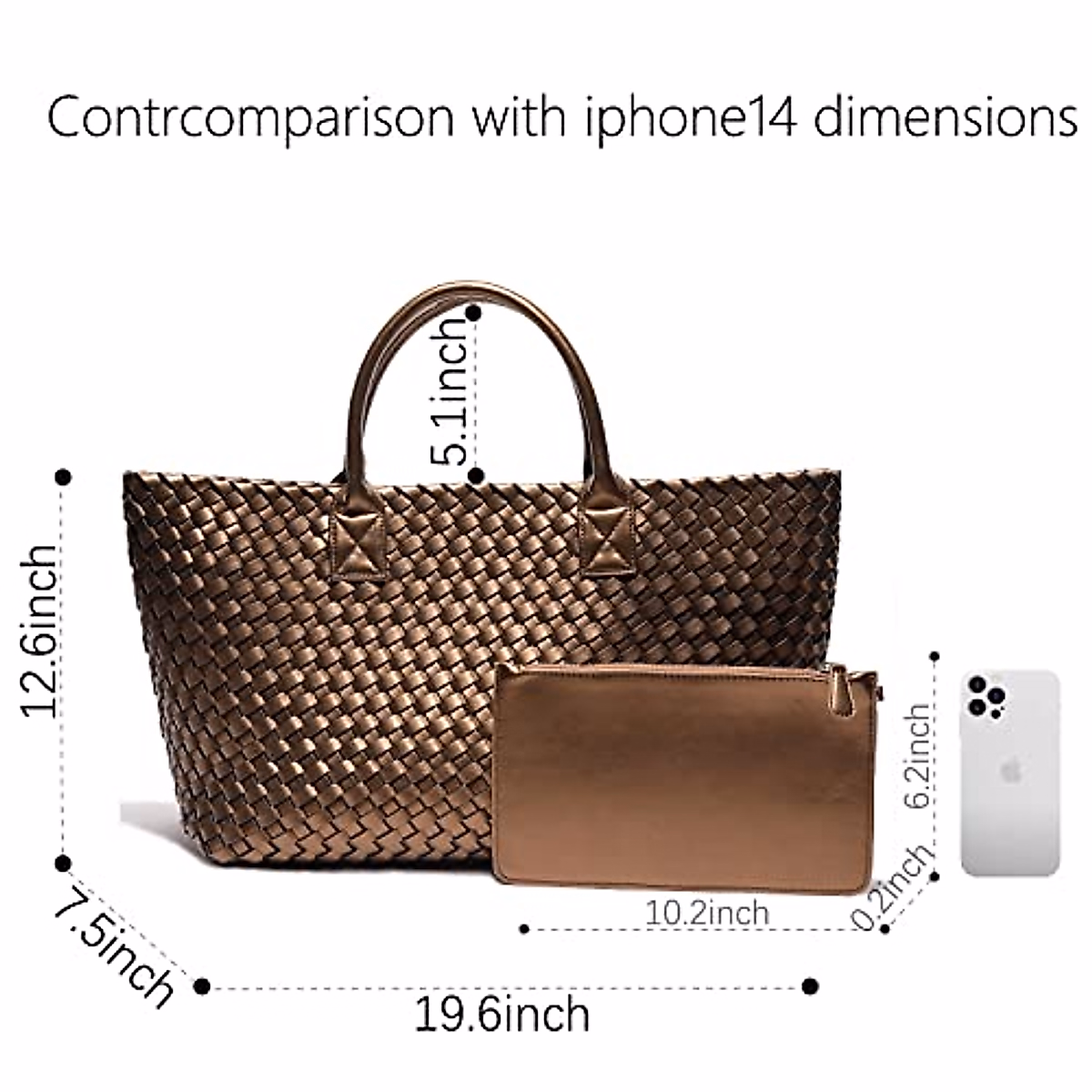 Weayouth Woven Bag Shopper Bag Travel Handbags and Purses Women Tote Bag Large Capacity Shoulder Fashion Bags 2022 (Bronze)