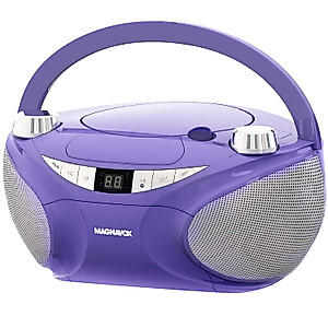 Magnavox MD6949 Portable Top Loading CD Boombox with AM/FM Stereo Radio and Bluetooth Wireless Technology in Black | CD-R/CD-RW Compatible | LED Display | (Purple)