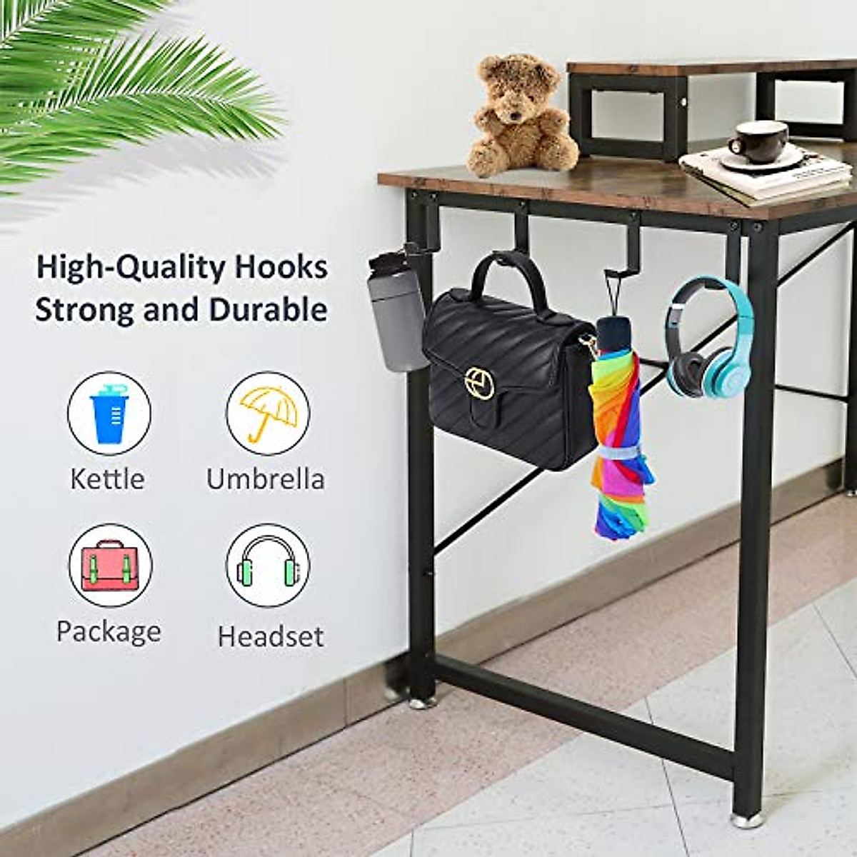 Computer Desk 39 inch Study Writing Table for Home Office-Modern Simple Work Desk with Small Removable Table,Storage Bag and 3 Hooks