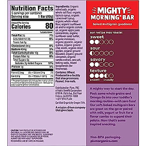 Plum Organics Snack Bars Mighty Morning Apple Cinnamon 5 Count 8 Pack Organic Snack for Kids, Toddlers, New Look, Packaging May Vary