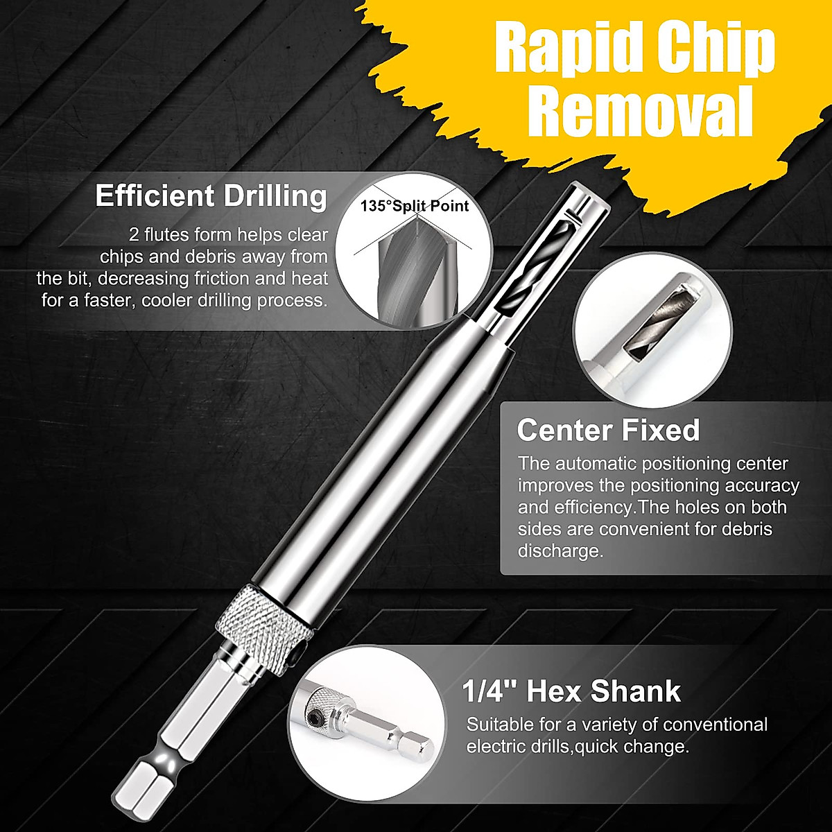 COMOWARE 17pcs VIX Bits Self Centering Drill Bit Set, 1/4" Hex Shank Self Centering Hinge Drill Bit Set for Woodworking Window Door Hinge, Quick Change with 1 Hex Key & 8 Drill Bits 5/64-1/4”