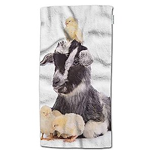 HGOD DESIGNS Hand Towel Animal,Farm Animals Cute Newborn Goat and Chickens Hand Towel Best for Bathroom Kitchen Bath and Hand Towels 30" Lx15 W