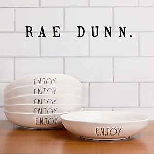 Rae Dunn Melamine Dinner Bowl - Durable Dishwasher Safe Pasta Bowls - Set of 6 (9 inch / 8.2oz) Bowls for Soup, Cereal, Pasta, Salads