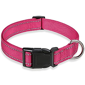 Reflective Dog Collar with Buckle Adjustable Safety Nylon Collars for Small Medium Large Dogs, Hotpink S