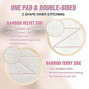 Veemos Reusable Cotton Rounds,14 Pieces Dual Sided Makeup Remover Pads with Washable Laundry Bag & Storage Box,Eco Friendly Bamboo Cotton Pads (Cream)