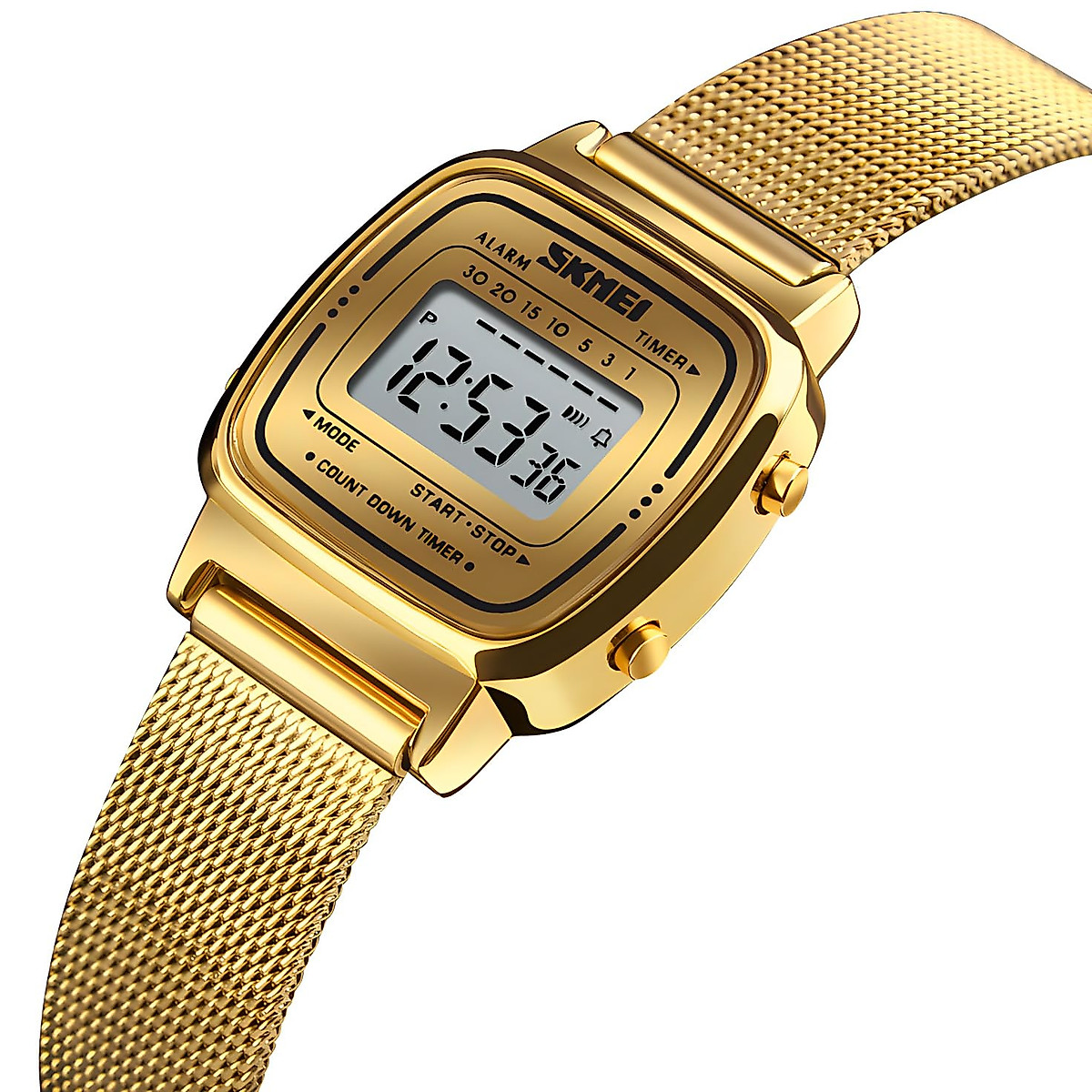 MASTOP Women's Digital Watches Ultra-Thin Gorgeous Simple Petite Wrist Watches Small Dial Mesh Steel Bracelet (Gold)
