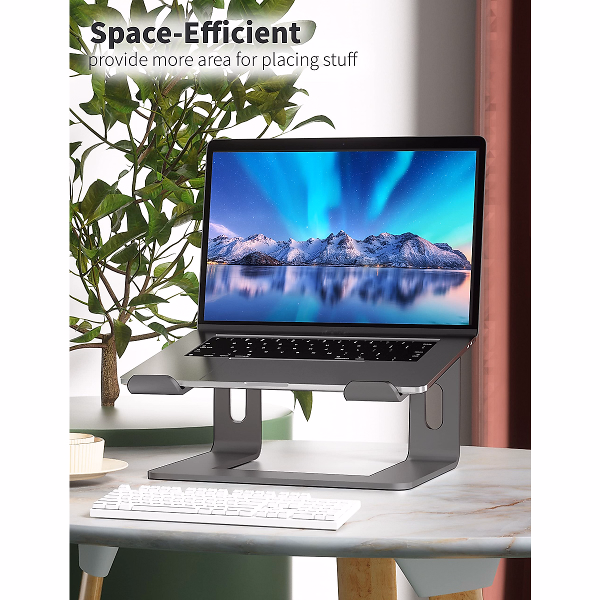 SOUNDANCE Laptop Stand, Aluminum Computer Riser, Ergonomic Laptops Elevator for Desk, Metal Holder Compatible with 10 to 15.6 Inches Notebook Computer, Grey