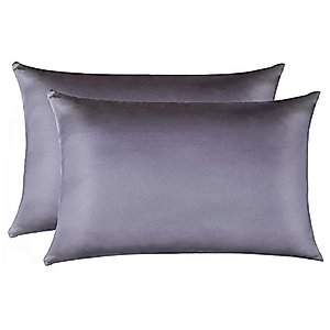 Jocoku 100% Mulberry Silk Pillowcases Set of 2 for Hair and Skin and Super Soft and Breathable Queen Size Nature Silk Pillowcases (Queen, Gray)