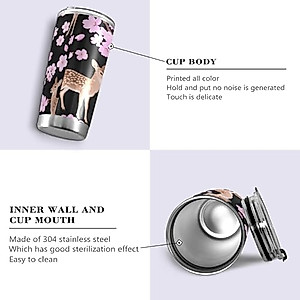 Amooorous Pink Romantic Japanese Cherry Blossom Deer Stainless Steel insulated water bottle for home with Straw Lid travel travel mugs insulated for hot for Home, Office or Car aesthetic Vacuum