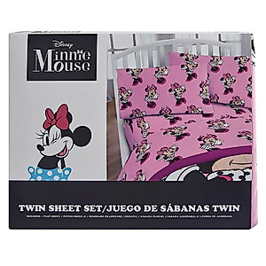 Jay Franco Twin Size Sheet Set 3 Pieces Kids Set (Minnie Mouse), Pink, Black, JF14545