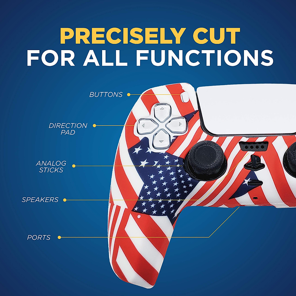 PS5 Silicone Gel Grip Controller Cover Skin Protector (USA Flag) Compatible for Sony PlayStation 5 DualSense Wireless Controller Protector Covers