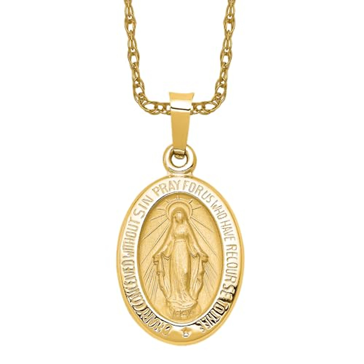 IceCarats 14K Yellow Gold Our Lady of Miraculous Medal Blessed Virgin Mary Necklace Charm Pendant 23mm x 12mm Only