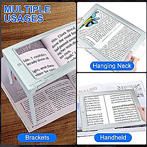 Magnifying Glass with Light and Stand, Silver 4X Page Magnifier for Reading, Foldable 50 LED Large Magnifying Glass Ideal for Seniors, 2 Power Options, 3 Usage Modes