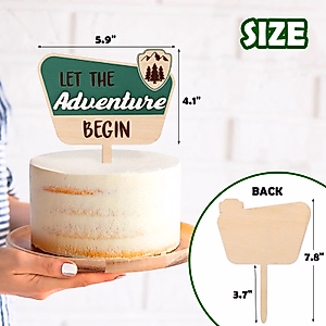 Huray Rayho National Park Cake Topper Let the Adventure Begin Wooden Cake Decoration for Natural Adventure Theme Sage Green Baby Shower Engagement Wedding Birthday Party Centerpiece