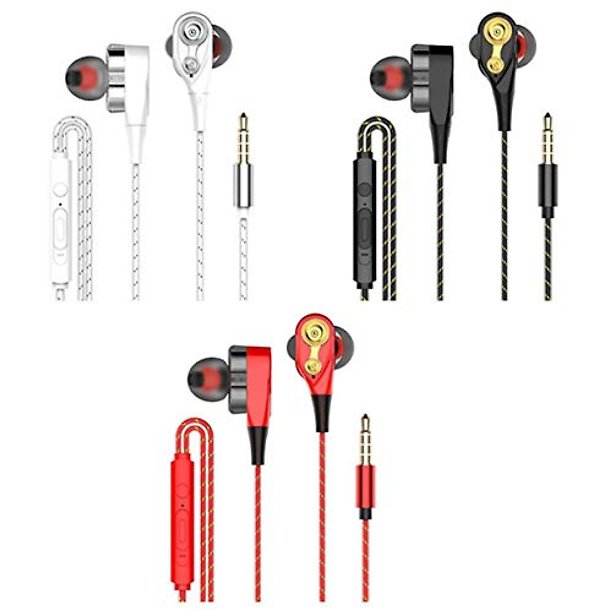 Xinsany Dynamic Drivers HD Super Subwoofer HiFi Headset Wired Heavy Bass Noise Reduction Sports Earphone Gaming Earbuds, White