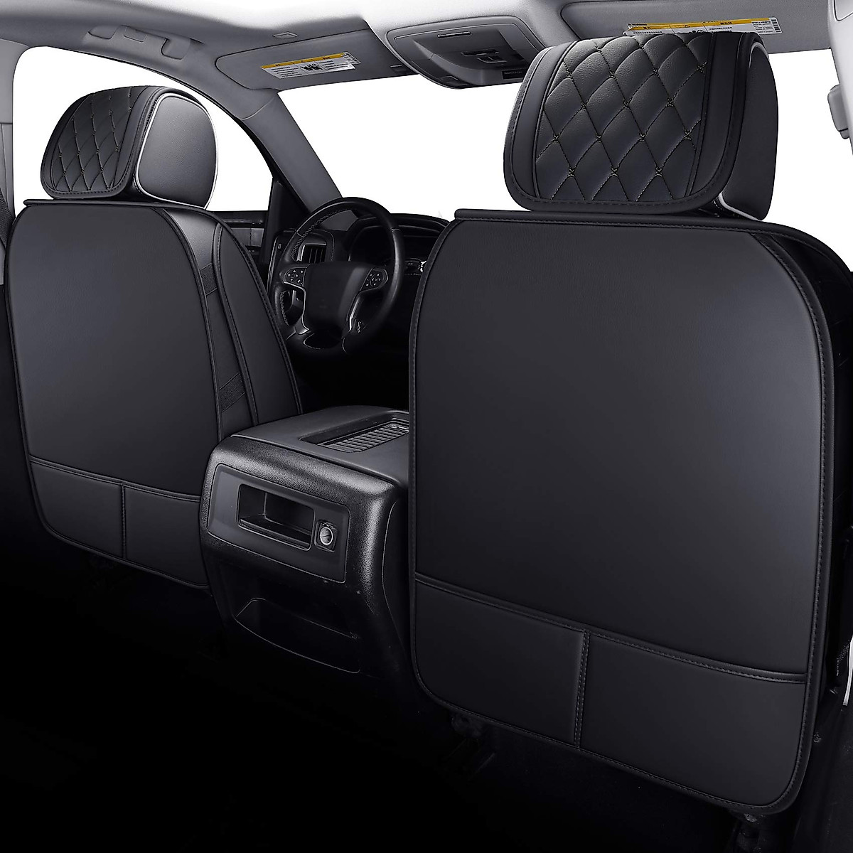YIERTAI Car Seat Covers Compatible with Chevy Chevrolet Silverado GMC Sierra Custom fit for 2007-2024 1500 2500 3500 HD Crew Cab Trail Boss Pickup with Waterproof Leather, Full Set, Black