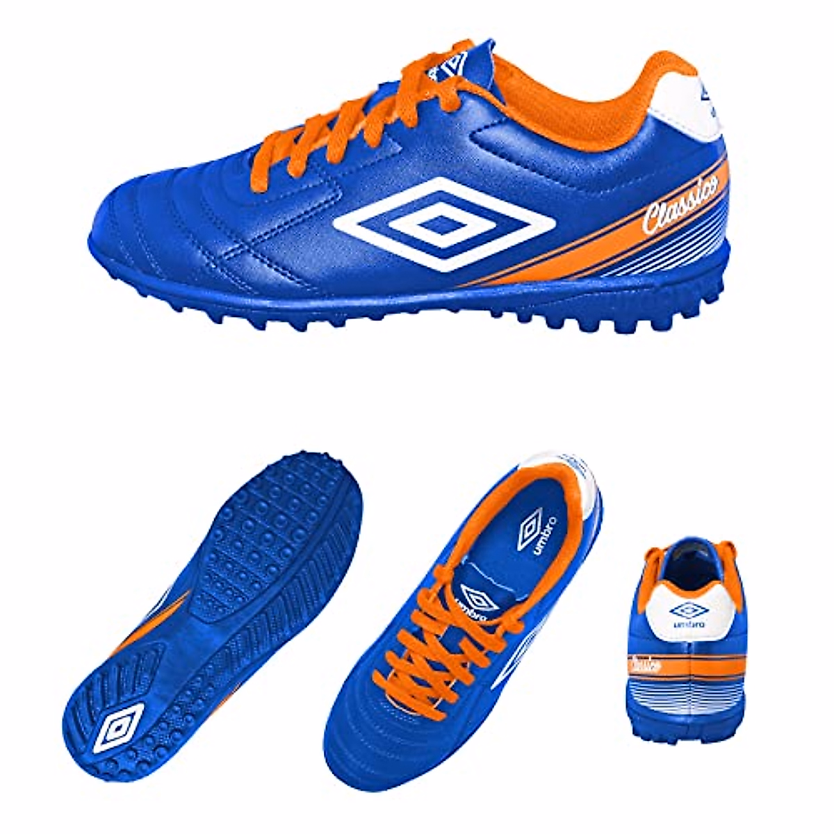 Umbro Boy's Classico X TF Jr. Soccer Turf Shoe, Blue/White/Orange, 4 Little Kid
