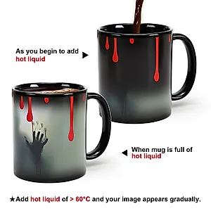 MUGKISS Halloween Coffee Mug, Gift for Fans Who Like Walking Dead,Zombie Coffee Cup Ceramic Heat-Sensitive Color Changing Mug (11oz), Spooky Horror Gifts for Mens