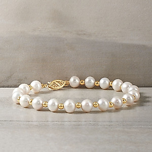 Ross-Simons 6-7mm Cultured Pearl Bracelet With 14kt Yellow Gold. 7 inches