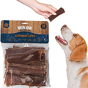 Mon Ami Beef Esophagus Chip Dog Treats (6 Inch, Pack of 20) – Gullet Treats for Dogs Made from Grass Fed Beef with Glucosamine & Chondroitin – Natural Dog Treats, Grain Free & High Protein Dog Chews