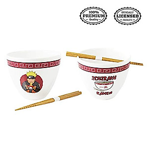 JUST FUNKY Naruto Shippuden Ramen Bowl with Chopsticks | 16 oz Ceramic Soup Mug | Featuring Naruto Uzumaki Eating Ichiraku ramen | Anime Bowl | Home Deco | Naruto Bowl | Officially Licensed