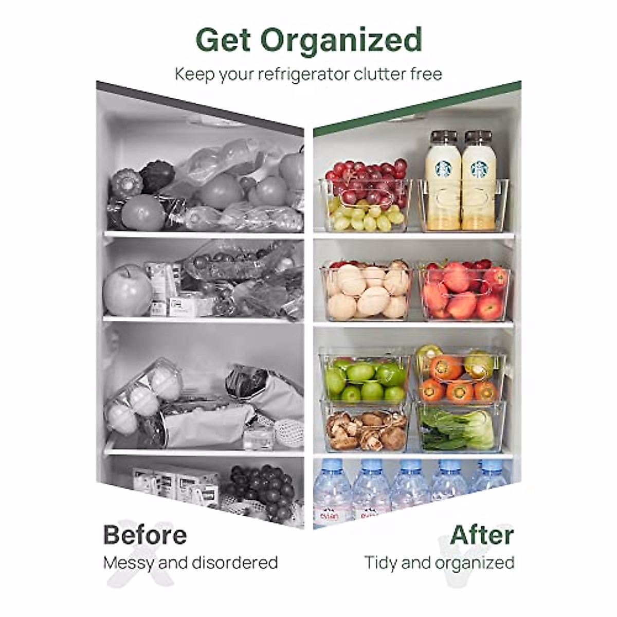 Kootek 9 Pcs Desk Drawer Organizer and 4 Pack Refrigerator Organizer Bins