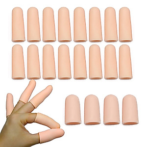 Gel Finger Protectors Finger Caps Silicone Fingertips Protection - Finger Cots Great for Hands Cracking, Eczema Skin,Finger Cracking and Other Finger Pain Relief (20pcs) (Apricot)