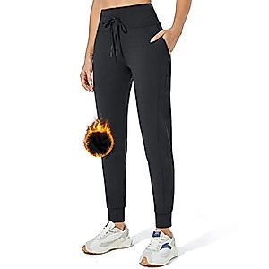 ZUTY Women's High Waisted Fleece Lined Joggers Water Resistant Sweatpants Hiking Running Winter Thermal Pants with Pockets Black M