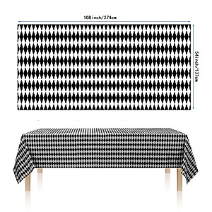 3pcs Black White Checkered Tablecloths, Rectangle Plastic Gingham Table Cover 54x108in for Halloween Harlequin Collection Wonderland Party Tea Party Supplies for Camping Picnic Wedding Birthday Party