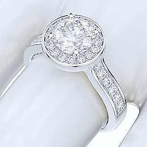 PRSTANI Sterling Silver 1CT Simulated Round Brilliant Cut Diamond Halo Promise Engagement Ring (7)