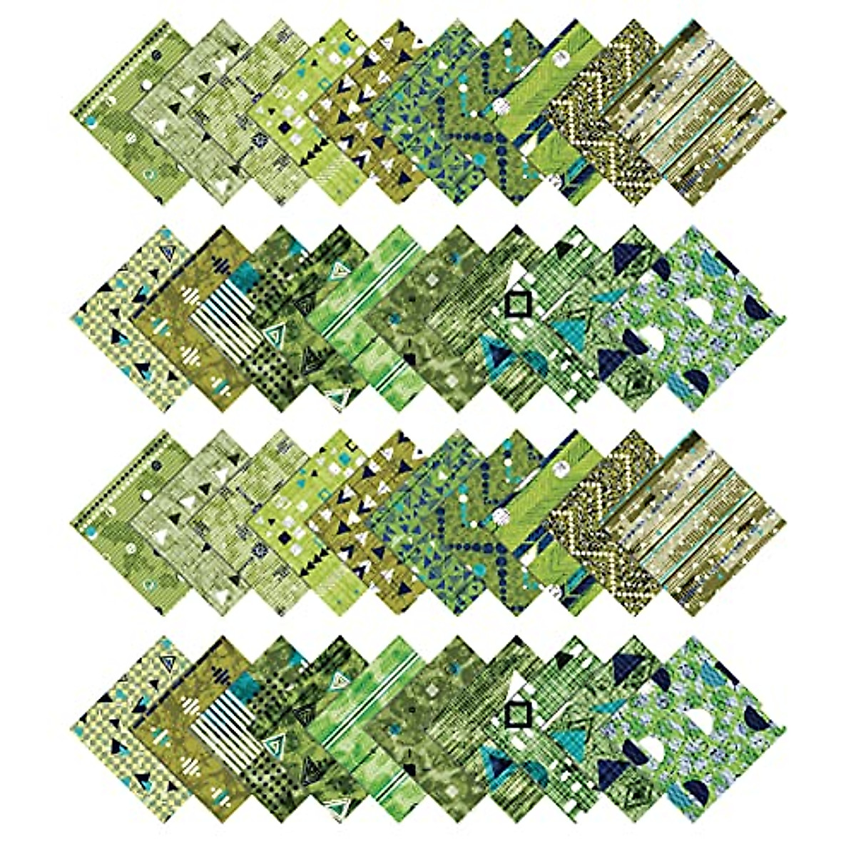 Soimoi 40Pcs Geometric & Texture Print Cotton Precut Fabrics for Quilting Craft Strips 2.5x42inches Jelly Roll - Green