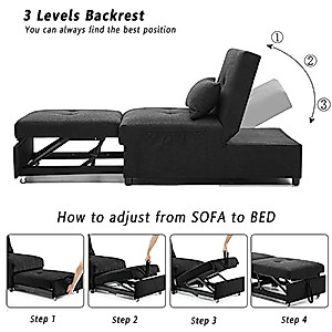 Antetek Sleeper Chair Bed, Convertible Chair 4 in 1 Multi-Function Folding Ottoman Sofa Bed Pull Out Sleeper Chair Beds, Adjustable Backrest, Single Bed Chair for Small Space, Black(44” x 26” x 33”H)