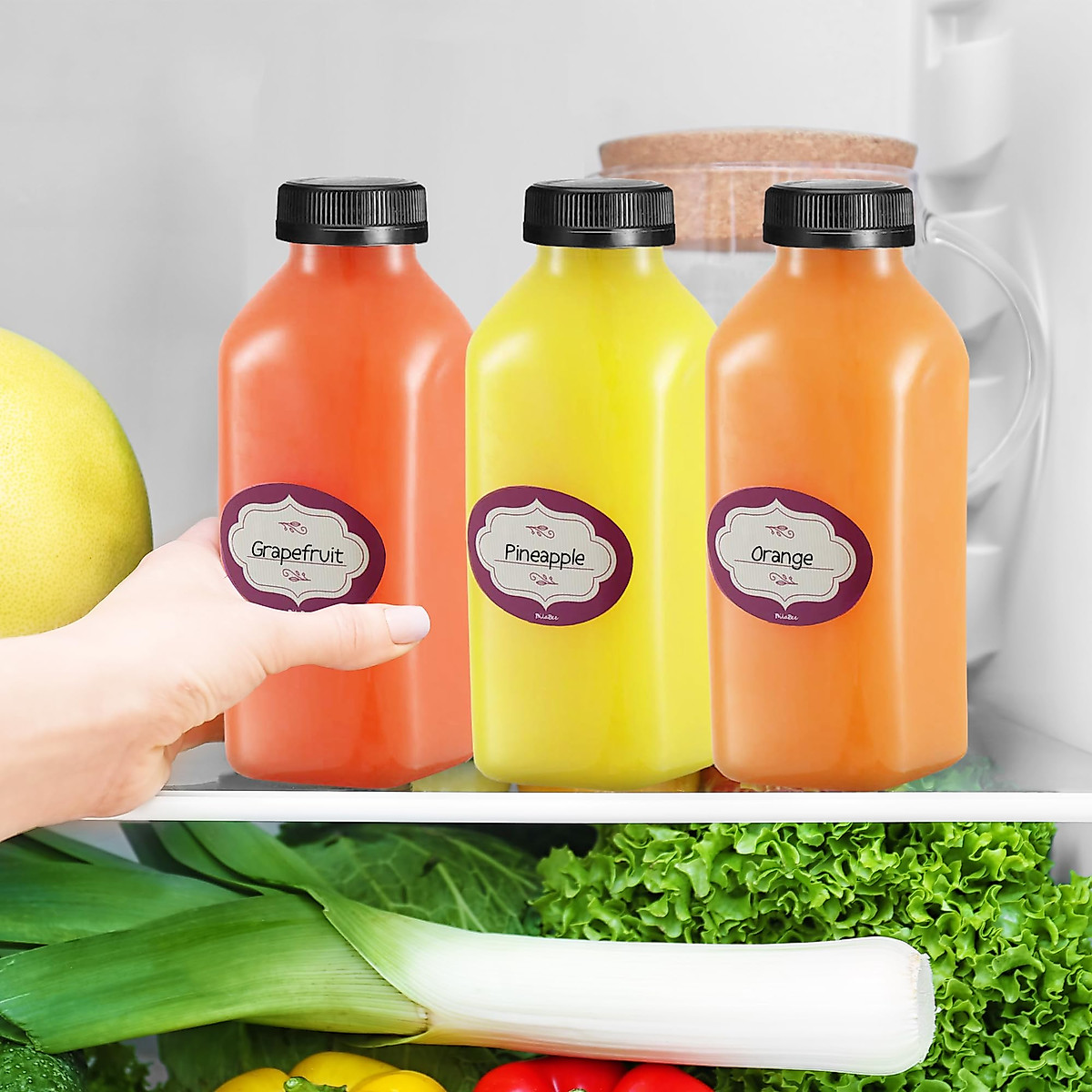 DilaBee 16 Oz Empty Plastic Juice Bottles with Lids – 12 Pack Small Square Drink Containers - Great for Storing Homemade Juices, Water, Smoothies, Tea and Other Beverages - Food Grade BPA Free