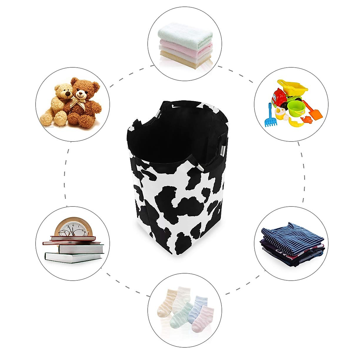 One Bear Fashion Laundry Basket Christmas Cute Cow Black and White Print Foldable Large Laundry Hamper Bucket with Handles Collapsible Nursery Storage Bin for Kids Clothes Toy