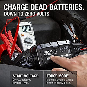 NOCO GENIUS5, 5A Smart Car Battery Charger, 6V and 12V Automotive Charger, Battery Maintainer, Trickle Charger, Float Charger and Desulfator for Motorcycle, ATV, Lithium and Deep Cycle Batteries